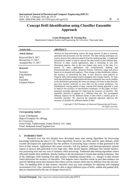 Concept Drift Identification Using Classifier Ensemble Approach Pdf