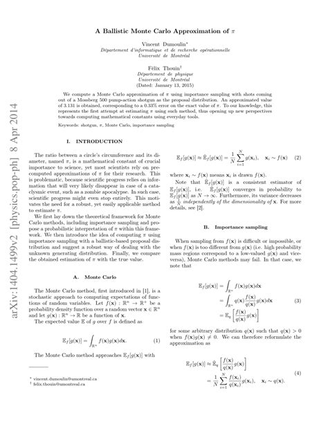 Pdf A Ballistic Monte Carlo Approximation Of { Pi}