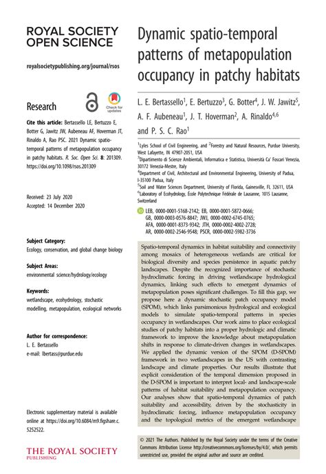 Pdf Dynamic Spatio Temporal Patterns Of Metapopulation Occupancy In Patchy Habitats
