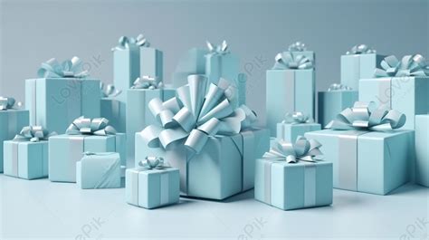깜짝 생일 및 공휴일 축제 배경에 리본 활이 달린 아름다운 파스텔 블루 선물 상자 3d 렌더링 축제 선물 배경 블루 리본 배경 선물 3d 배경 이미지 Hd 축제