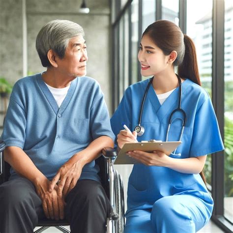 Nurse Assisting Elderly Patient With Health Documentation Premium Ai Generated Image
