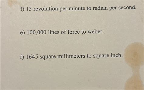 solved f 15 ﻿revolution per minute to radian per