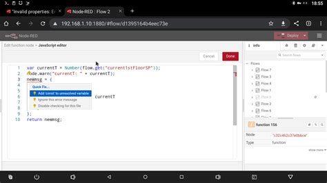 Invalid Properties Error In Javascript Code In Function Node But