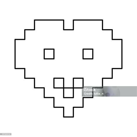 웃는 얼굴 감정 하트 이모티콘 또는 픽셀 스타일의 이모티콘 색칠하기 책의 벡터 윤곽선 가공의 인물에 대한 스톡 벡터 아트 및 기타 이미지 가공의 인물 검은색 공휴일