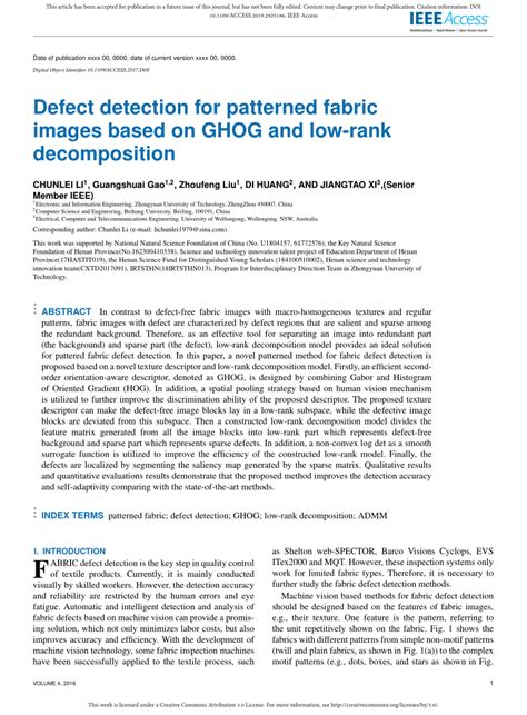 Pdf Defect Detection For Patterned Fabric Images Based On Ghog And Low Rank Decomposition