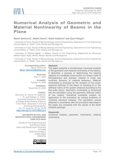 Pdf Numerical Analysis Of Geometric And Material Nonlinearity Of