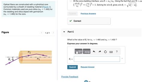 Solved At The Core Cladding Interface Sinθ N1 N2 Using The