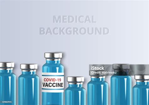 사실적인 유리 앰플 백신 주사 코로나바이러스 코비드19 신규 코로나바이러스 의료 배경 벡터 일러스트레이션 3차원 형태에 대한 스톡 벡터 아트 및 기타 이미지 Istock