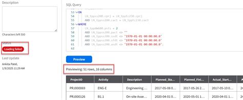 Ai Dataset Using Infor Data Lake Sql Query Is Working For Data Preview But Failed To Upload