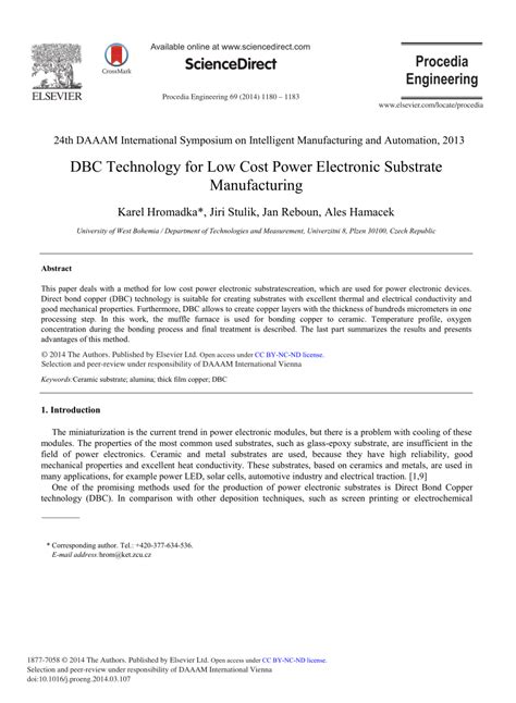 PDF DBC Technology For Low Cost Power Electronic Substrate Manufacturing