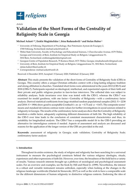 Pdf Validation Of The Short Forms Of The Centrality Of Religiosity Scale In Georgia
