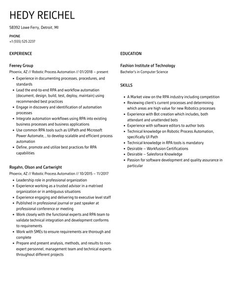 Robotic Process Automation Resume Samples Velvet Jobs