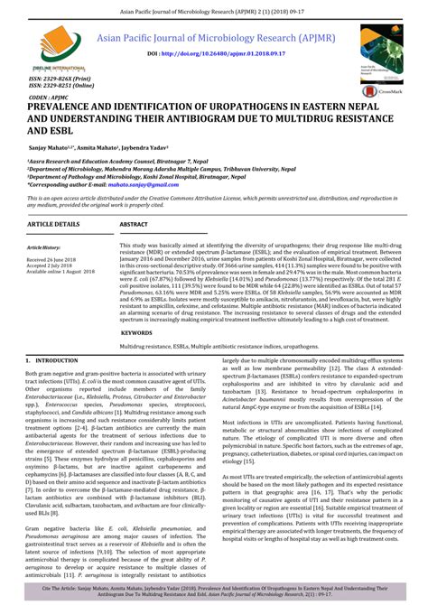 Pdf Prevalence And Identification Of Uropathogens In Eastern Nepal And Understanding Their