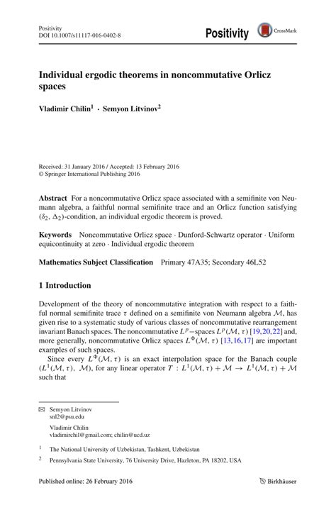 Pdf Individual Ergodic Theorems In Noncommutative Orlicz Spaces