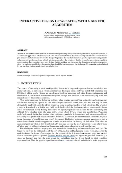 pdf interactive design of web sites with a genetic algorithm