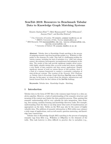 PDF SemTab Resources To Benchmark Tabular Data To Knowledge Graph Matching Systems