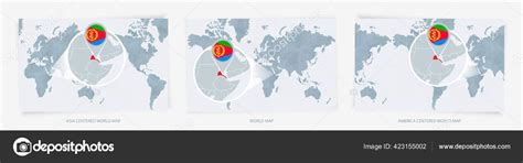 Three Versions World Map Enlarged Map Eritrea Flag Stock Vector By Boldg 423155002