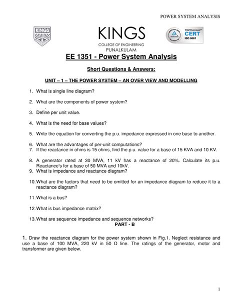 Power System Analysis Exam Questions And Answers