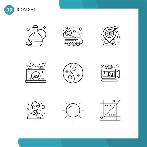 Set Of 9 Vector Outlines On Grid For Beauty Power Finance Energy Battery Editable Vector Design