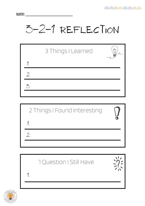 3 2 1 Reflection Sheet Sel Post Learning Reflection Worksheet Etsy