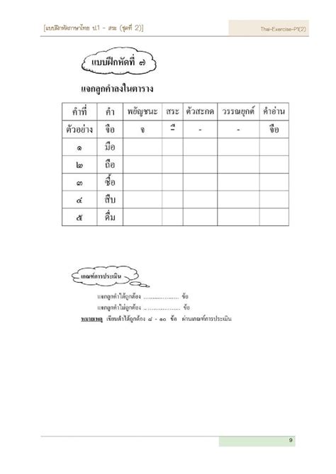 แบบทดสอบ แบบฝึกหัด แบบฝึกหัดภาษาไทย ป 1 ภาษาไทย ชุดที่ 2 บทที่ 10 สระ อือ