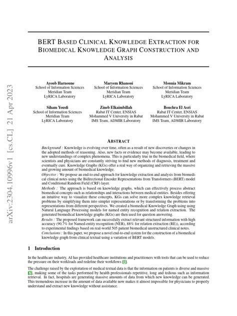Bert Based Clinical Knowledge Extraction For Biomedical Knowledge Graph Construction And