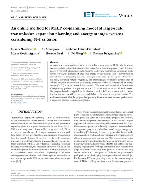 Pdf An Online Method For Milp Co‐planning Model Of Large‐scale Transmission Expansion Planning