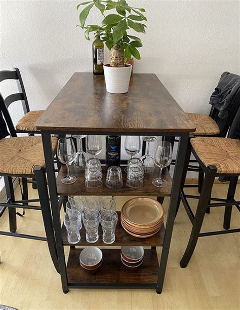 Τραπέζι Μπαρ Με Ράφια Τραπέζι Κουζίνας Πάγκος Κουζίνας Vintage σκούρο Olagiatoepiplo