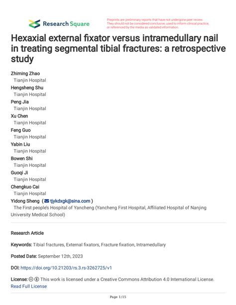 Pdf Hexaxial External Fixator Versus Intramedullary Nail In Treating Segmental Tibial
