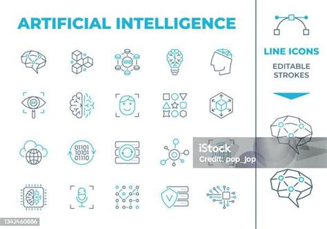인공 지능 두 가지 색상 라인 아이콘 편집 가능한 스트로크 벡터 스톡 일러스트레이션 아이콘에 대한 스톡 벡터 아트 및 기타 이미지 아이콘 오솔길 인간 신경계 Istock