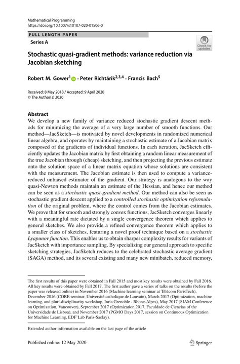 Pdf Stochastic Quasi Gradient Methods Variance Reduction Via Jacobian Sketching