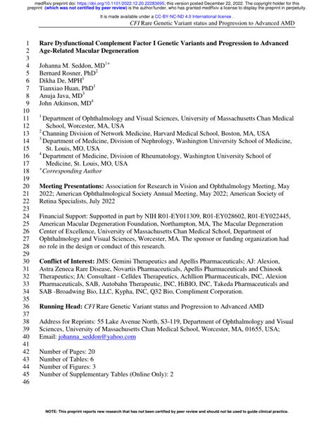 Pdf Rare Dysfunctional Complement Factor I Genetic Variants And Progression To Advanced Age