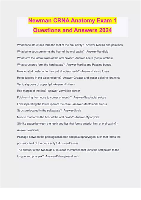 Newman Crna Anatomy Exam 1 Questions And Answers 2024 Crna Stuvia Us