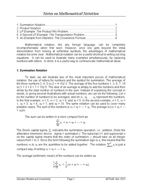 Mathematical Notation Pdf