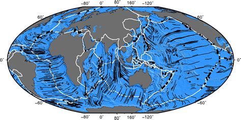 Global Bathymetric Map With Major Plate Boundaries Highlighting Active
