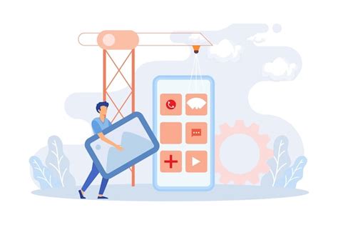 모바일 디자인 및 개발 일러스트레이션 개발자 프로토타이핑 프리미엄 벡터