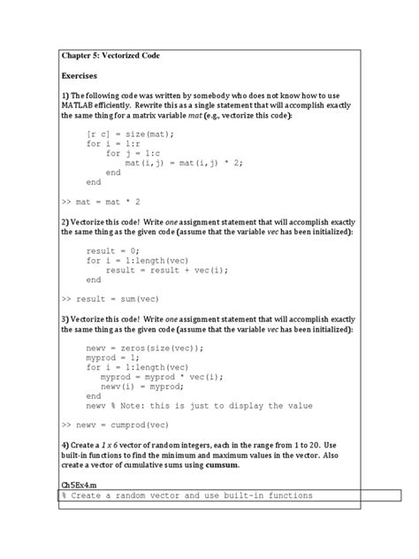 Chapter 5 Vectorized Code Exercises Pdf Matrix Mathematics Function Mathematics