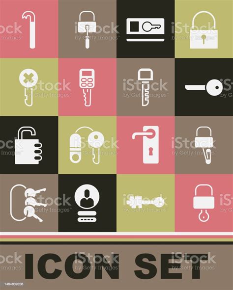 자물쇠와 열쇠를 설정하고 자물쇠 따기 열쇠 카드 리모컨이 있는 자동차 잘못된 지렛대 및 아이콘을 선택합니다 벡터 갈고리 발톱에