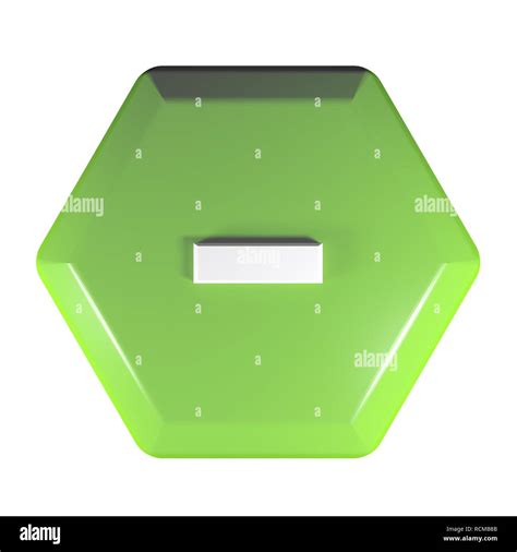 Green Hexagonal Push Button With The Sign For The Subtraction