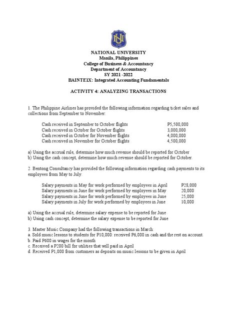 Activity 04 Analyzing Transactions Pdf Expense Debits And Credits