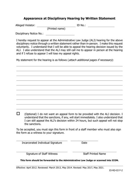 Iowa Appearance At Disciplinary Hearing By Written Statement Fill Out Sign Online And