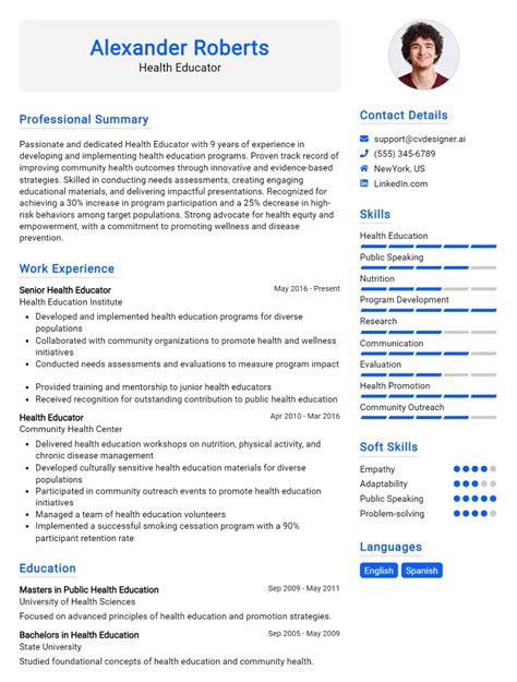 Health Educator Cv Example For 2024 Ultimate Guide Cvdesigner Ai