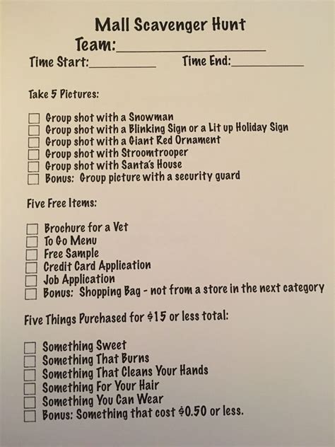 Mall Scavenger Hunt Printable Printable Calendars At A Glance