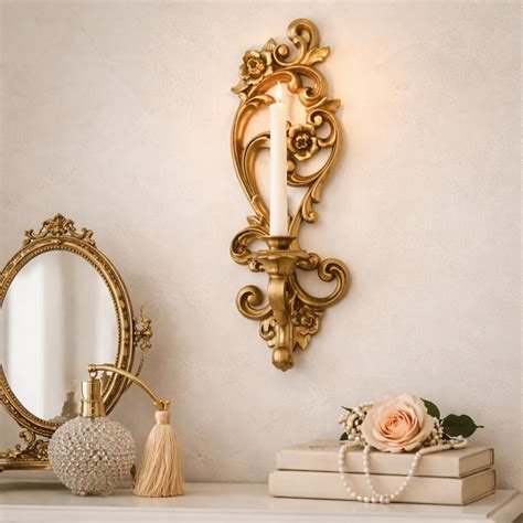 Vintage Homco Ornate Gold Wall Sconce Hollywood Regency Floral Scroll