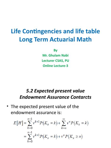 Life Contingencies And Life Table Lecture 3 Pdf Life Insurance Present Value