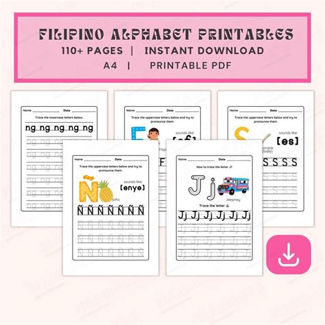 Filipino Alphabet Tracing Worksheets Tagalog Practice Writing Sheets