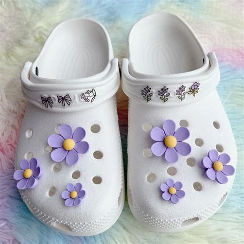 크록스 Jibs 크록스용 Diy 반짝이 블링 신발 장식 꽃잎 꽃 크록스 참 디자이너 어린이 소년 여성 소녀 선물 6 개 2022 신상신발 장식 Aliexpress