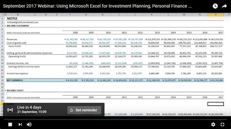Today Webinar On Using Microsoft Excel For Investment Planning Personal Finance And Financial