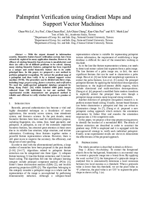 Pdf Palmprint Verification With Svm And Gradients