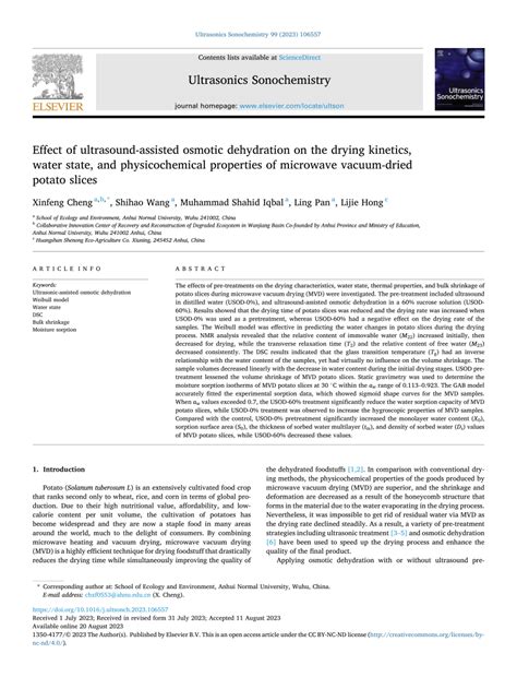 Pdf Effect Of Ultrasound Assisted Osmotic Dehydration On The Drying